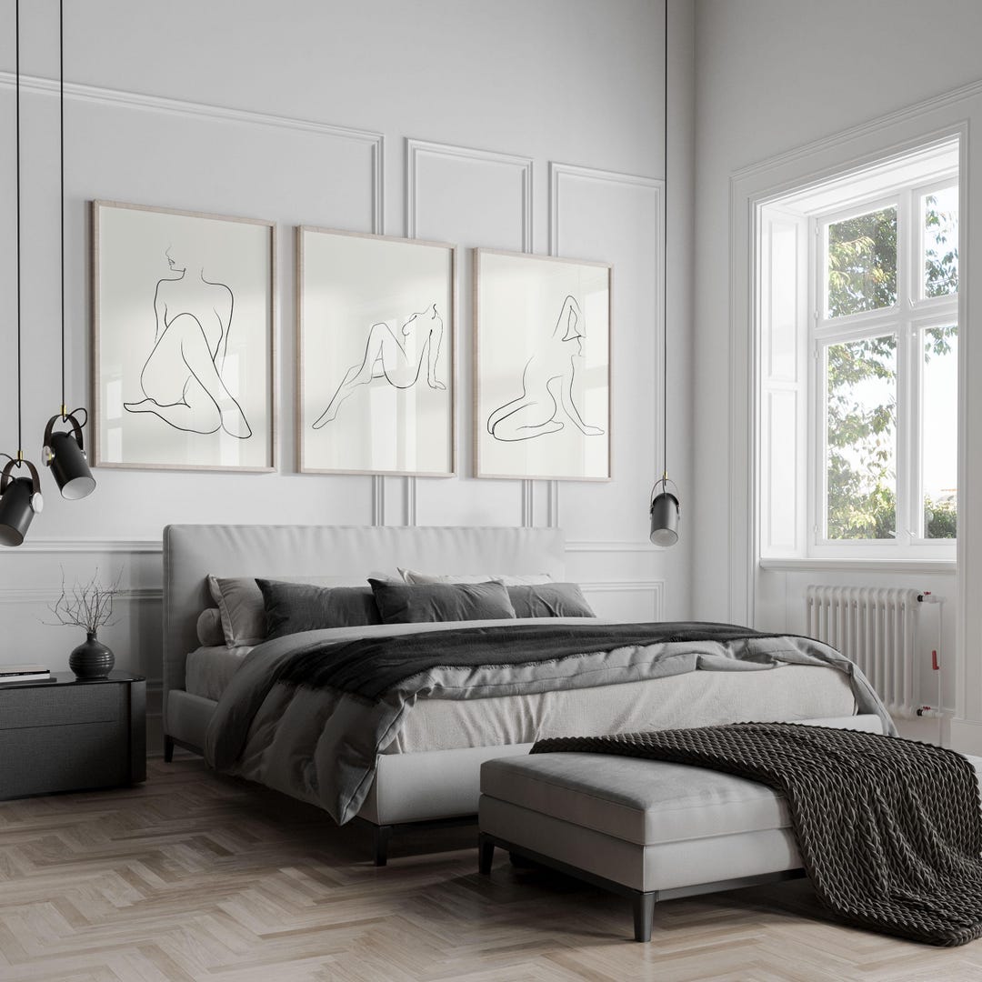 Minimalist Nude Line Art Prints – Set of 3 Black & White Female Figure ...