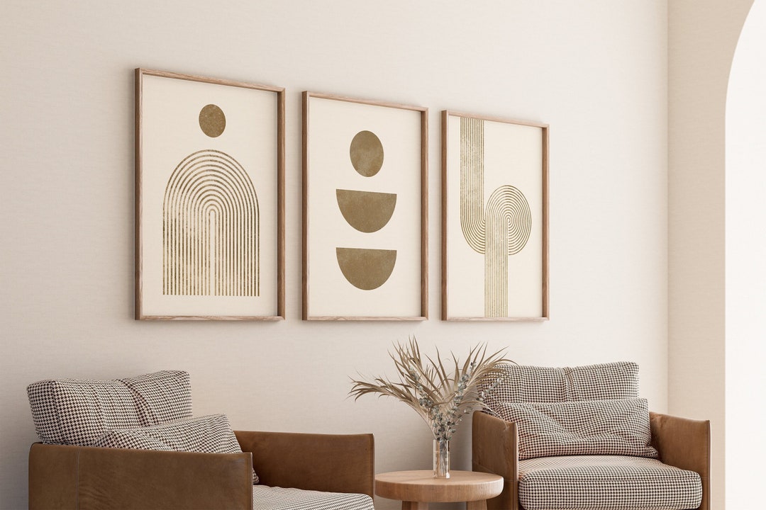 Boho Wand Kunst Drucke, Moderne Mid Century Wandkunst, 3er Set Abstrakte Prints, Khaki, Beige ...