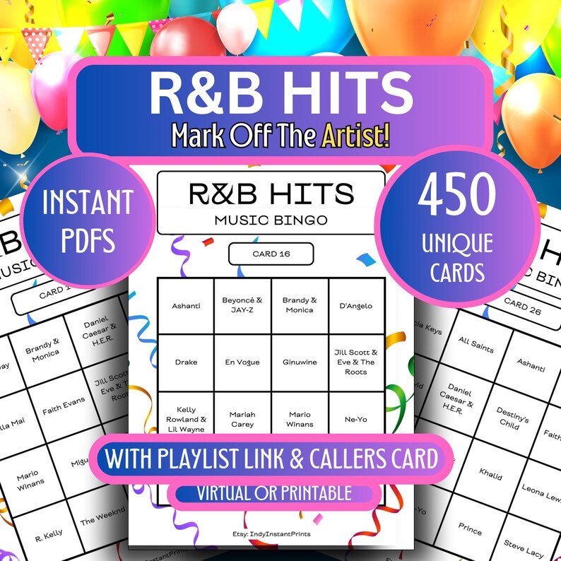 450 Rnb Musical Bingo Cards With Spotify Playlist. Mark the Artist ...