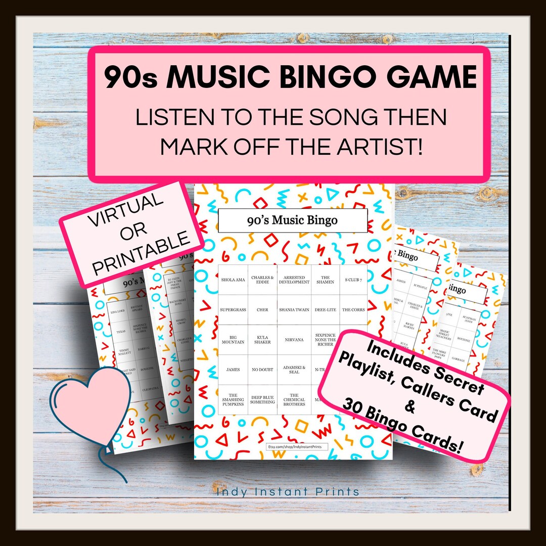 90s Music Bingo Downloadable Bingo Bachelorette Bingo Game - Etsy