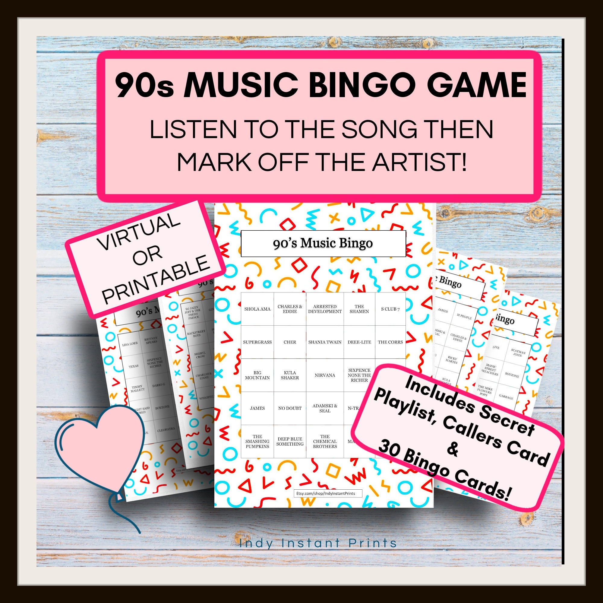 90s Music Bingo Downloadable Bingo Bachelorette Bingo Game - Etsy