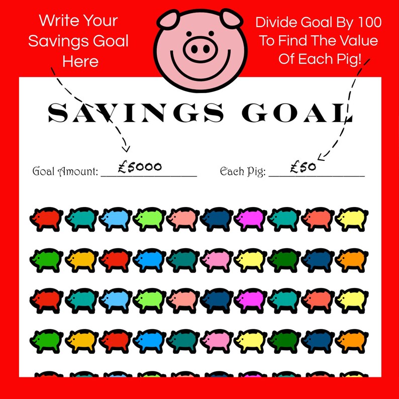100 Pigs Piggy Bank Savings Tracker Chart To Colour In | Etsy