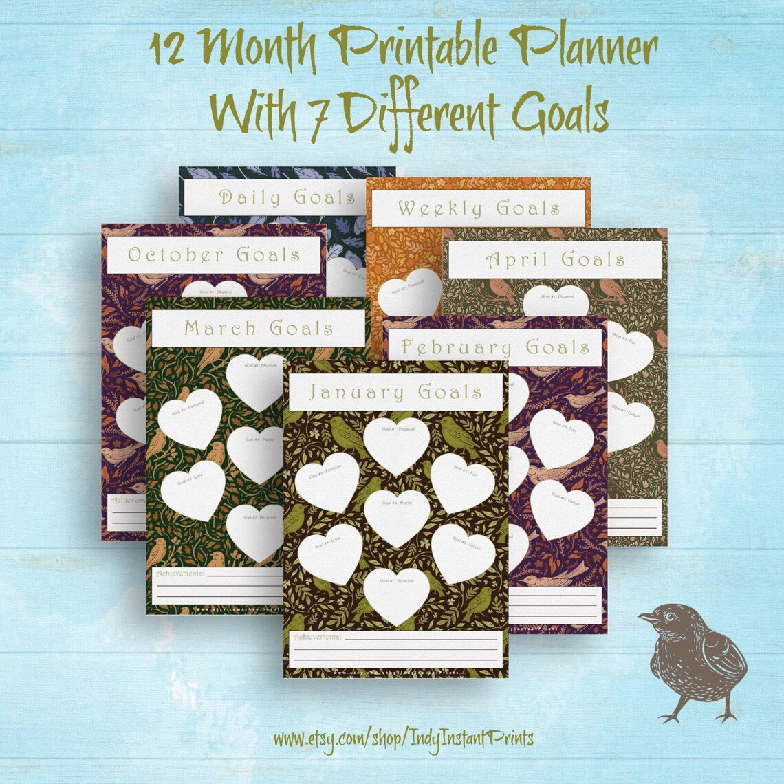 12 Month Printable Goal Setting Planner With 7 Different Goals - Etsy