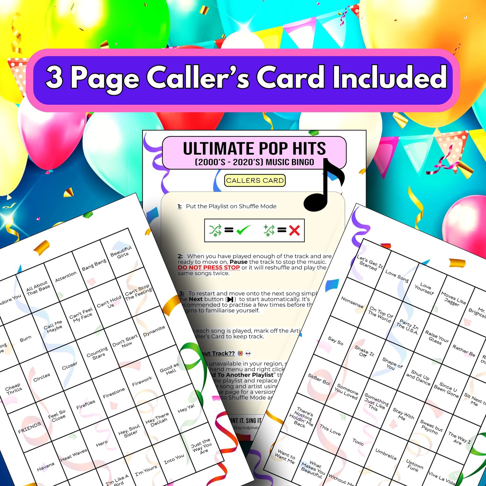 200-card 00s-2020 Pop Hits Music Bingo Cards | Songs Format | Family ...