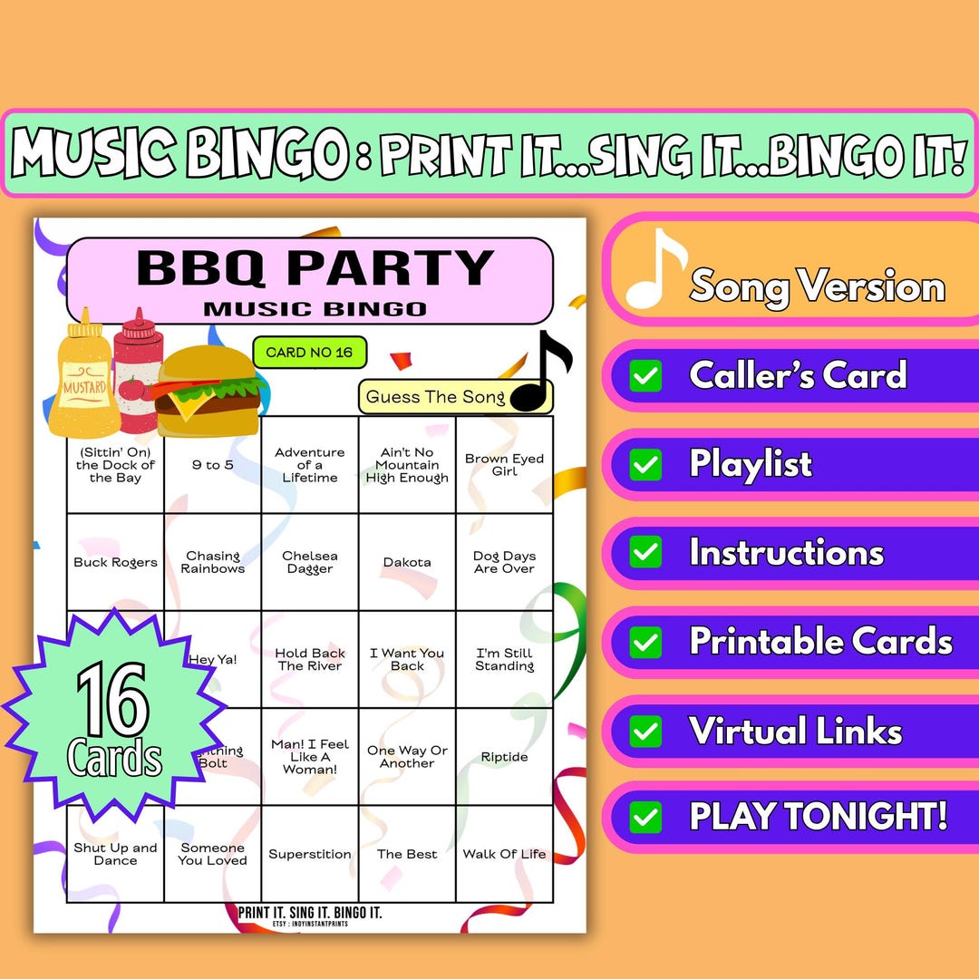 16-card BBQ Party Music Bingo | Printable Game for Garden Bbqs, Hen ...