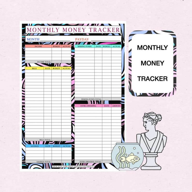 Monthly Money Tracker for Budgeting, Spending Tracking & Savings Bill ...