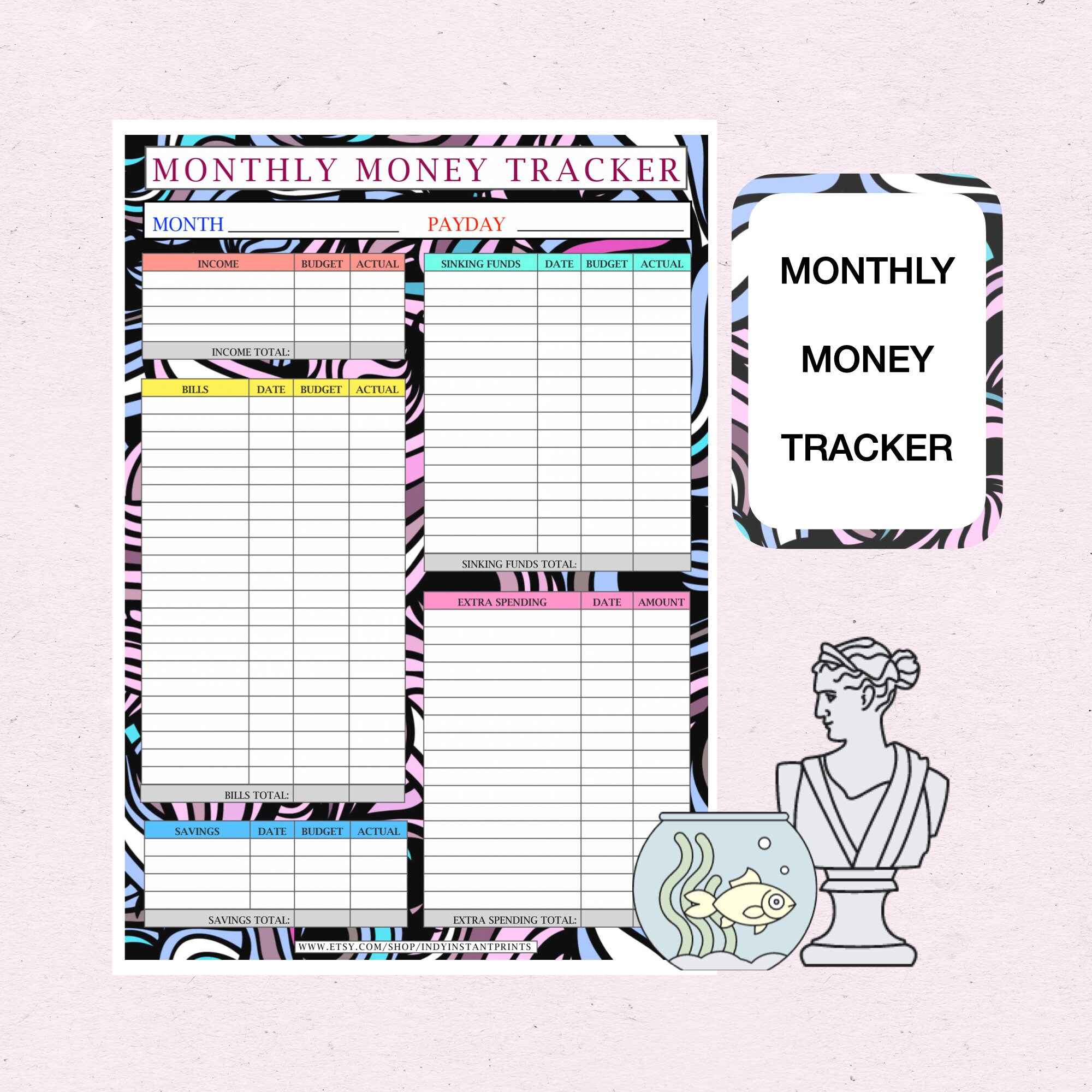Monthly Money Tracker for Budgeting, Spending Tracking & Savings Bill ...