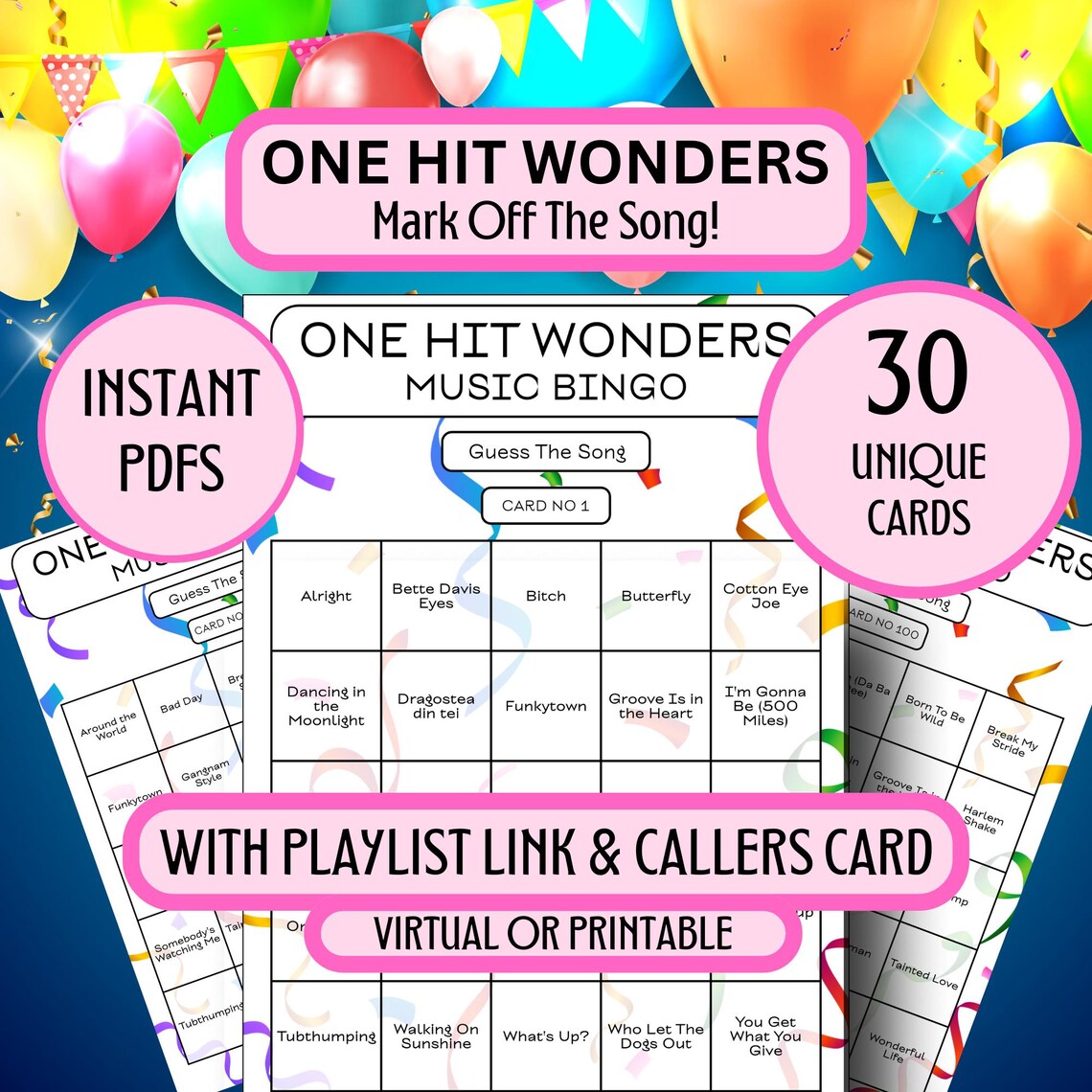 30 One Hit Wonders Music Bingo With Playlist. Mark the Song. Printable ...