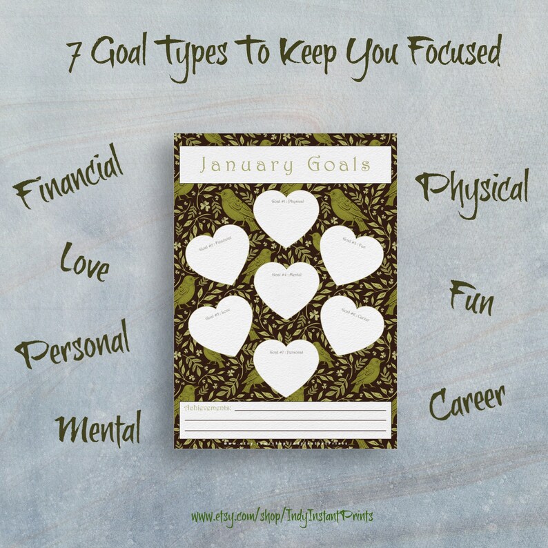 12 Month Printable Goal Setting Planner With 7 Different Goals - Etsy