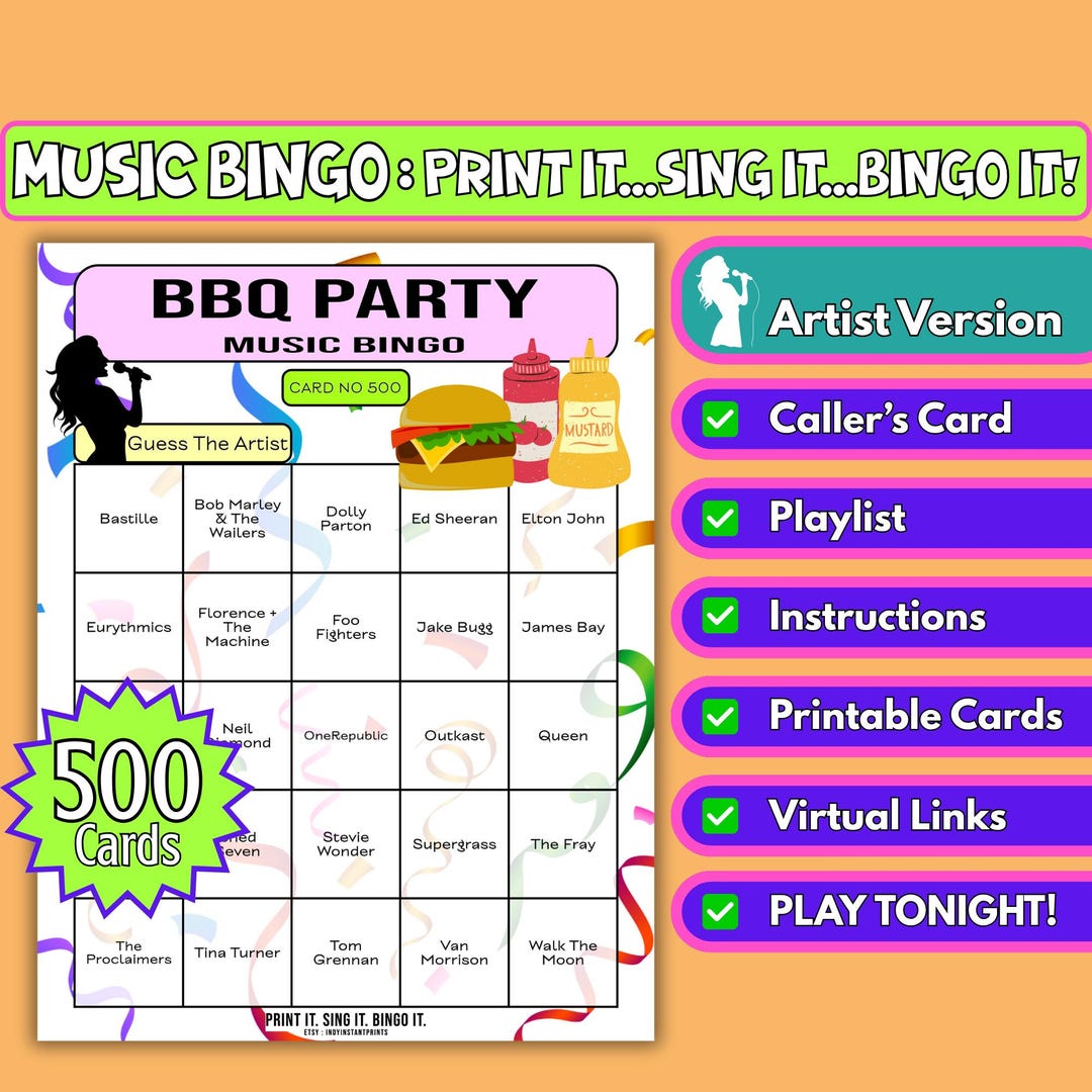 500-card BBQ Party Music Bingo | Printable Game for Festivals ...