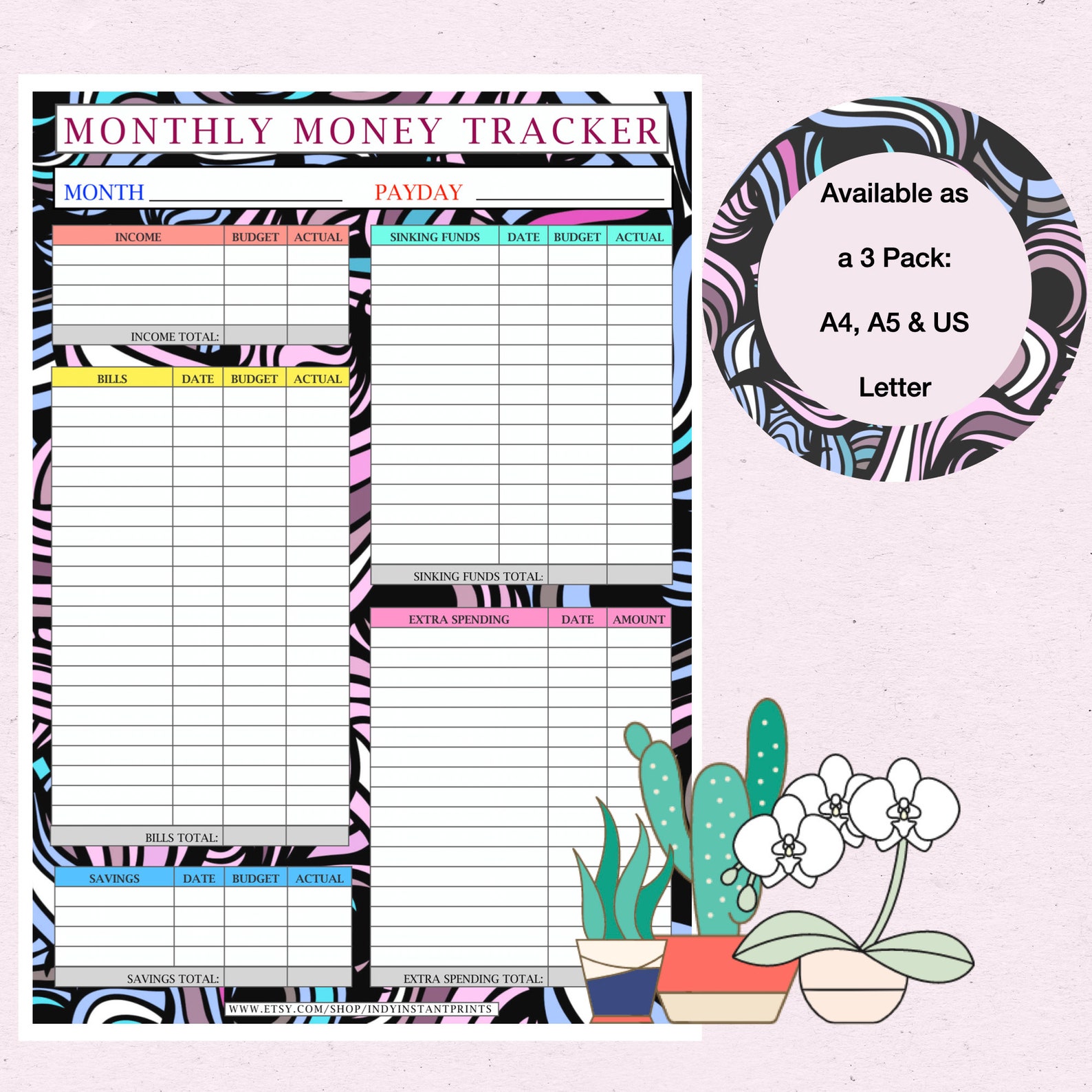 Monthly Money Tracker for Budgeting, Spending Tracking & Savings Bill ...