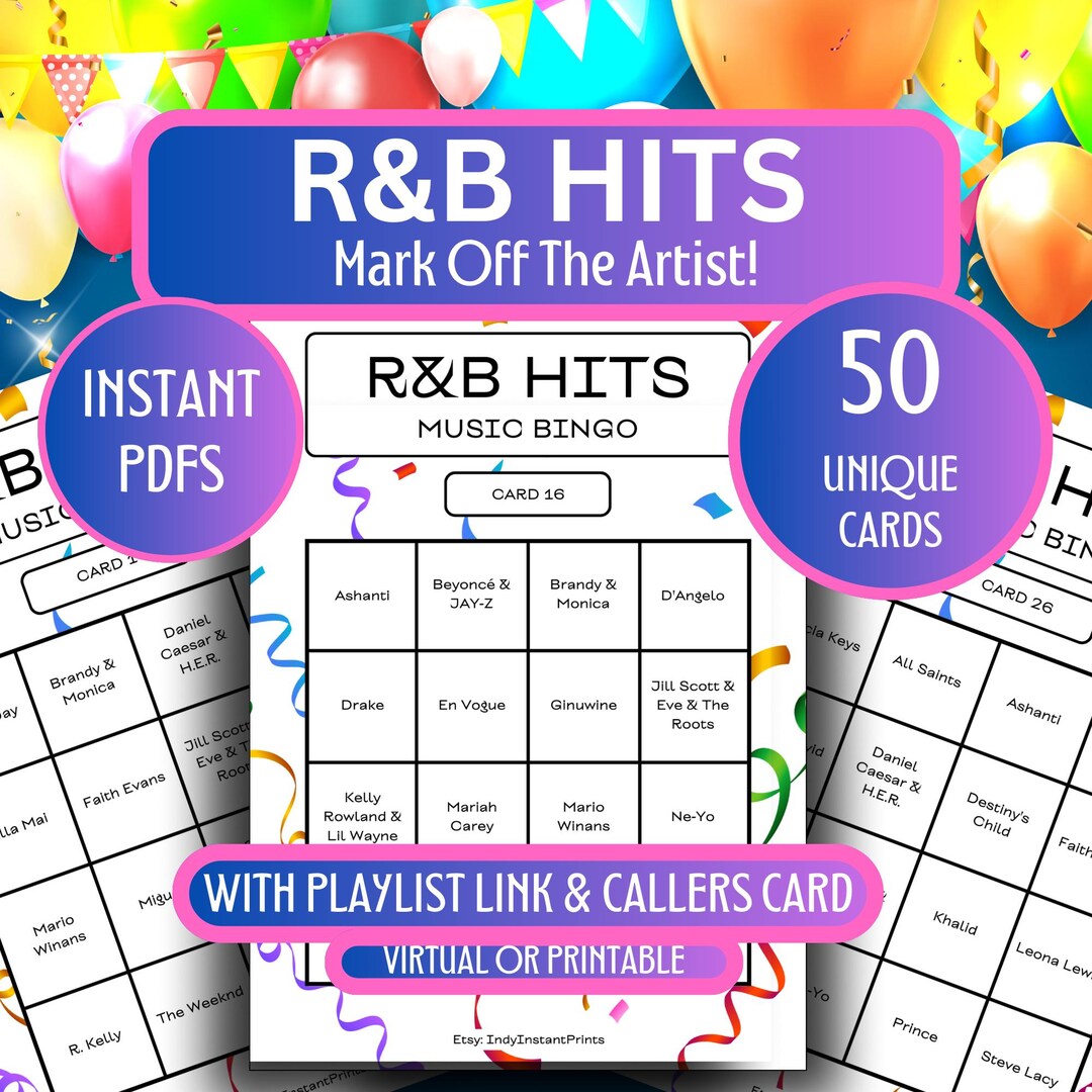 50 R&B Music Bingo With Spotify Playlist. Mark the Artist. Printable ...