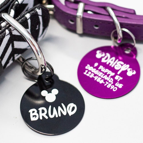 Custom Engraved CIRCLE Pet Tag Dog Cat ID Name Animal DISNEY - Etsy