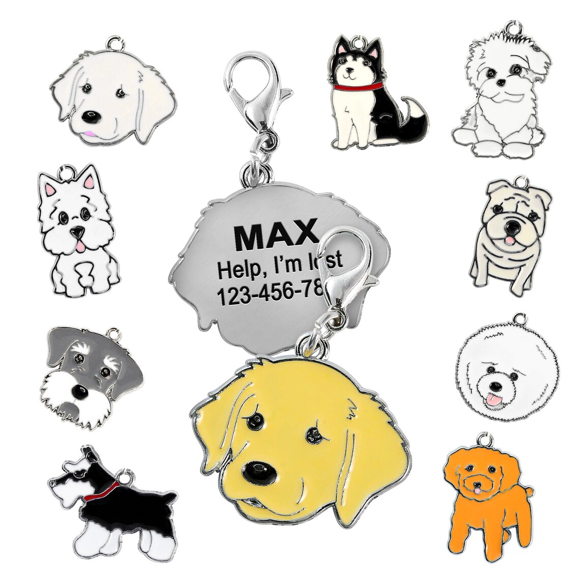 Personalized Dog Breeds ID Tags Custom Engraved Cute - Etsy