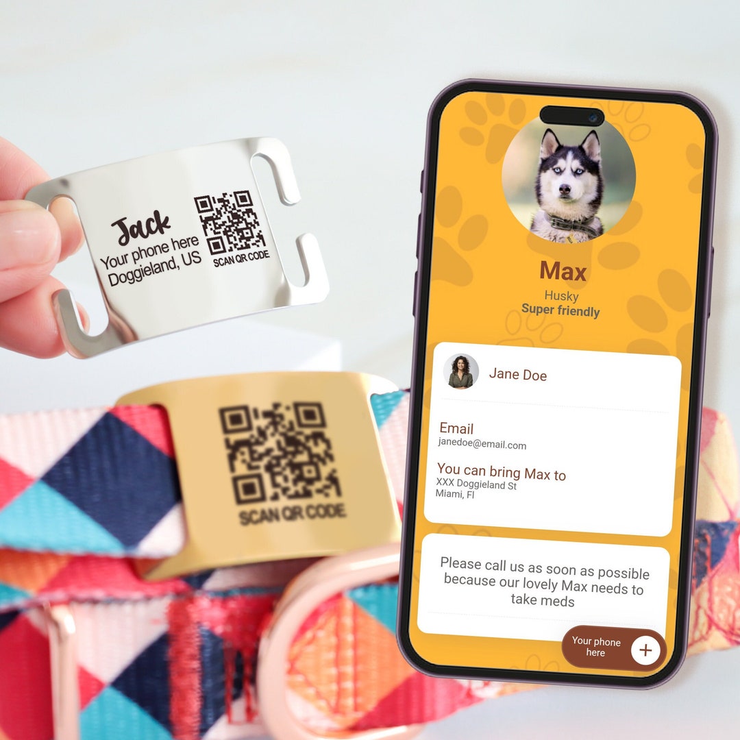 Custom QR Code Slide on Collars & Harness Dog Tag, Personalized Smart ...
