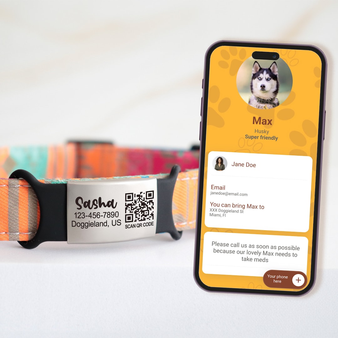 Qr Code Dog Tag, Custom Scannable Slide on Pet ID Tag, Collars Name ...