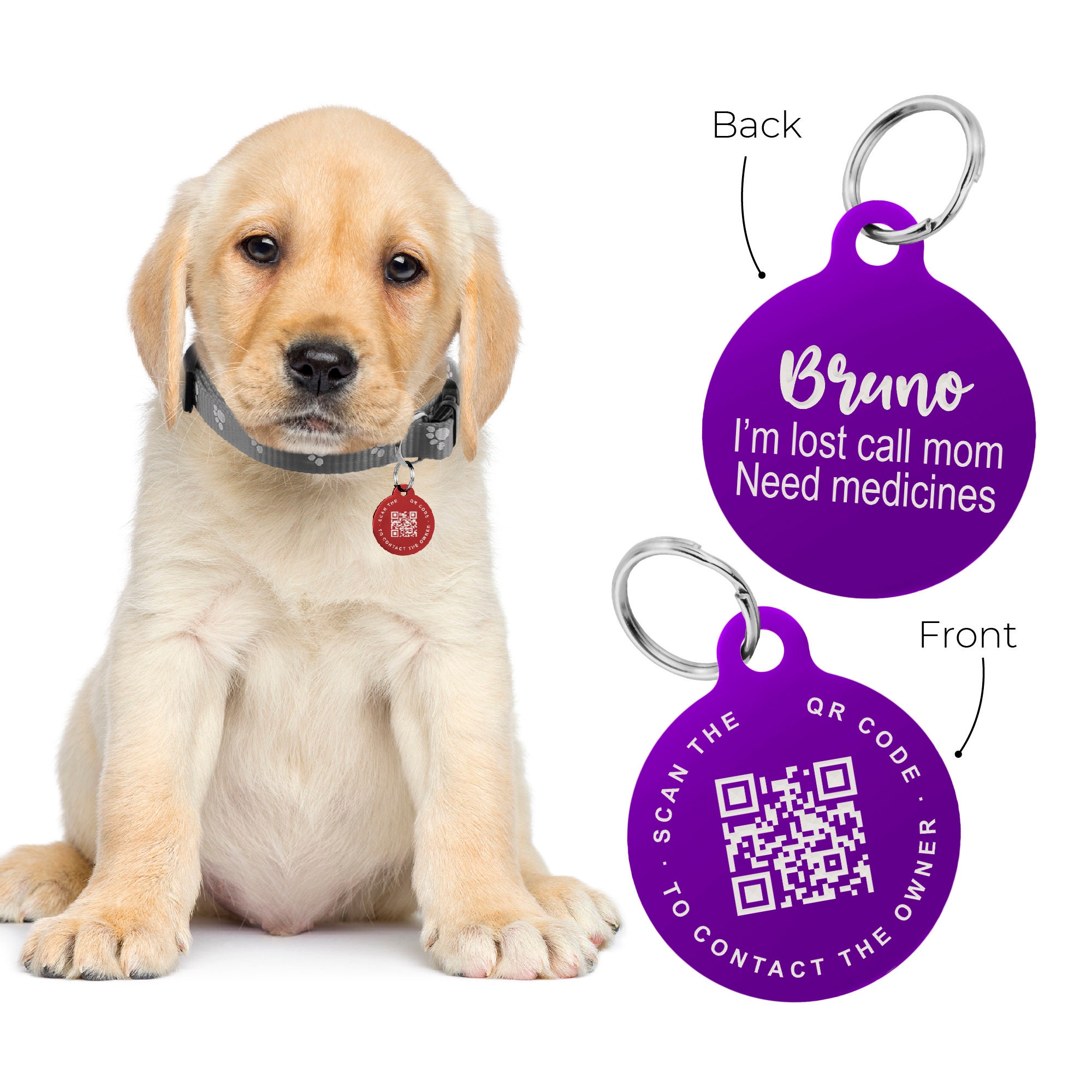 Custom QR Code Pet ID Tag, Personalized Engraved Smart Scannable ...