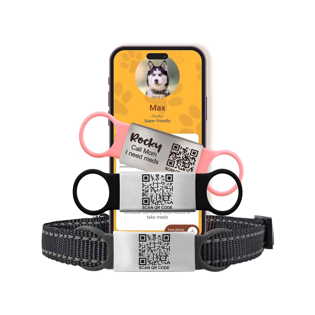 Smart Qr Code ID Pet Tag, Custom Scannable Slide on Dog ID Tag, Collars ...