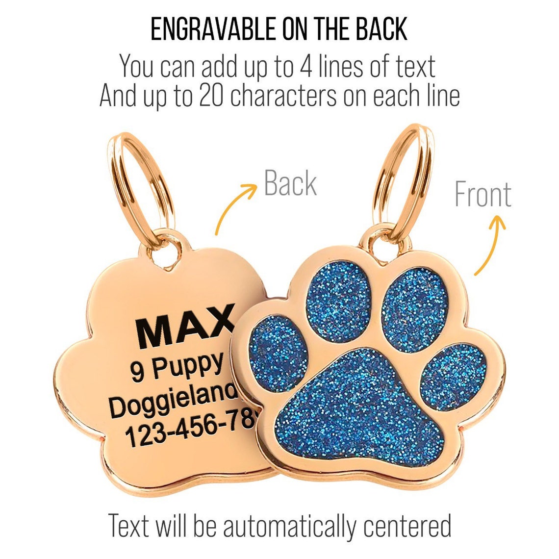 Personalized Paw Pet Name Tags Custom Engraved Gold Dog ID | Etsy