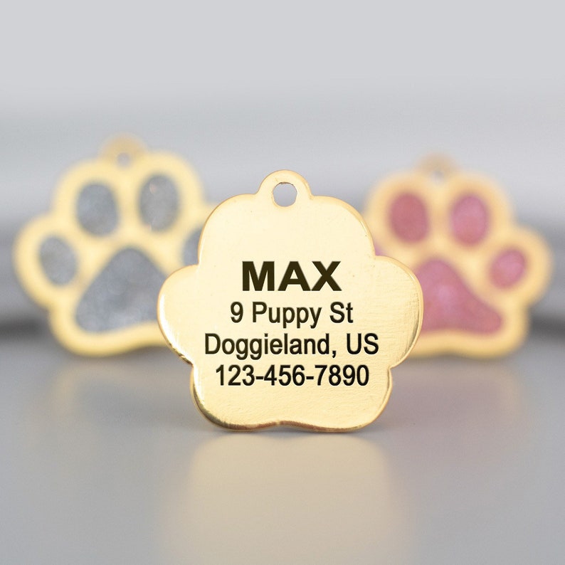 Personalized Paw Pet Name Tags Custom Engraved Gold Dog ID | Etsy
