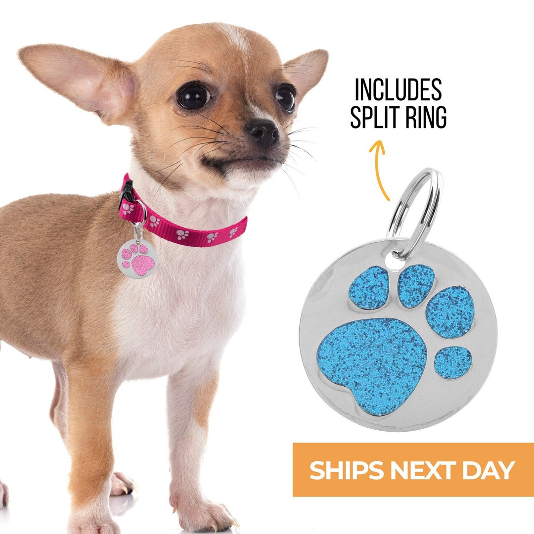Custom Paw Dog Name Tag, Personalized Engraved Bling Pet ID Tags, Dog ...