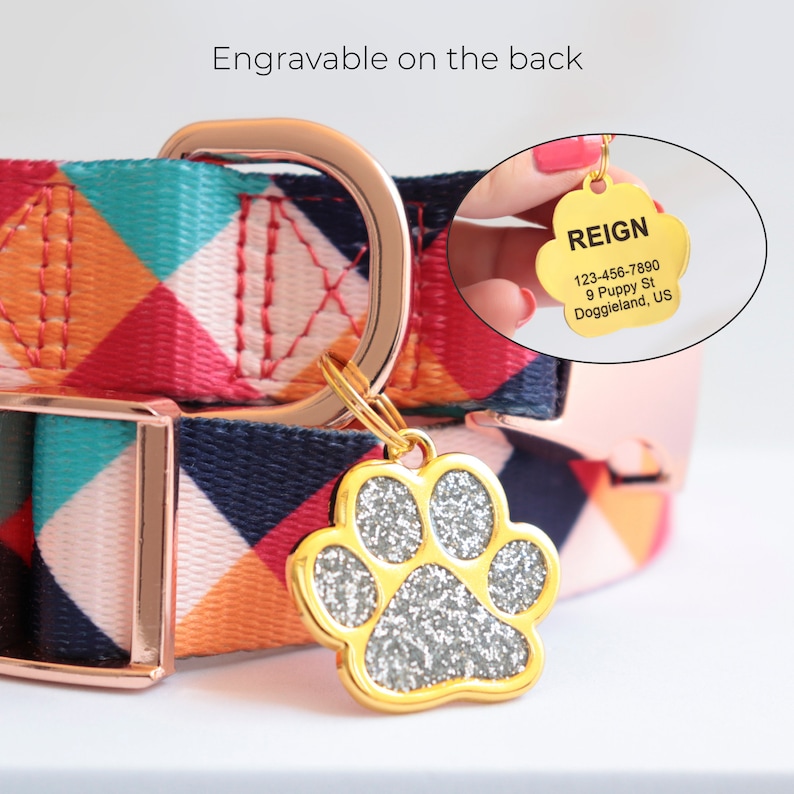 Personalized Paw Pet Name Tags Custom Engraved Gold Dog ID - Etsy