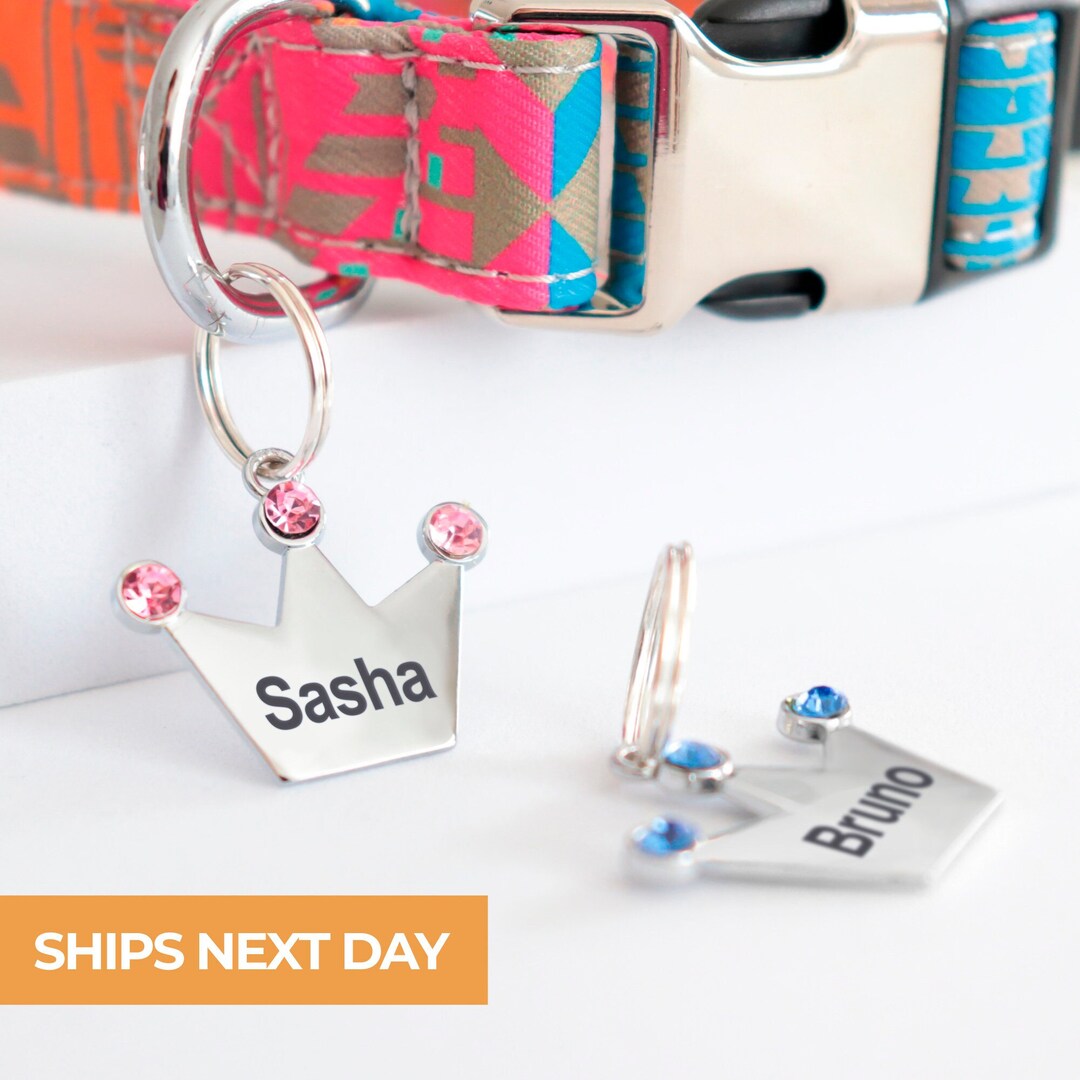 Custom Shiny Crown Cute Pet Tag, Engraved Crystals Dog ID Tags ...