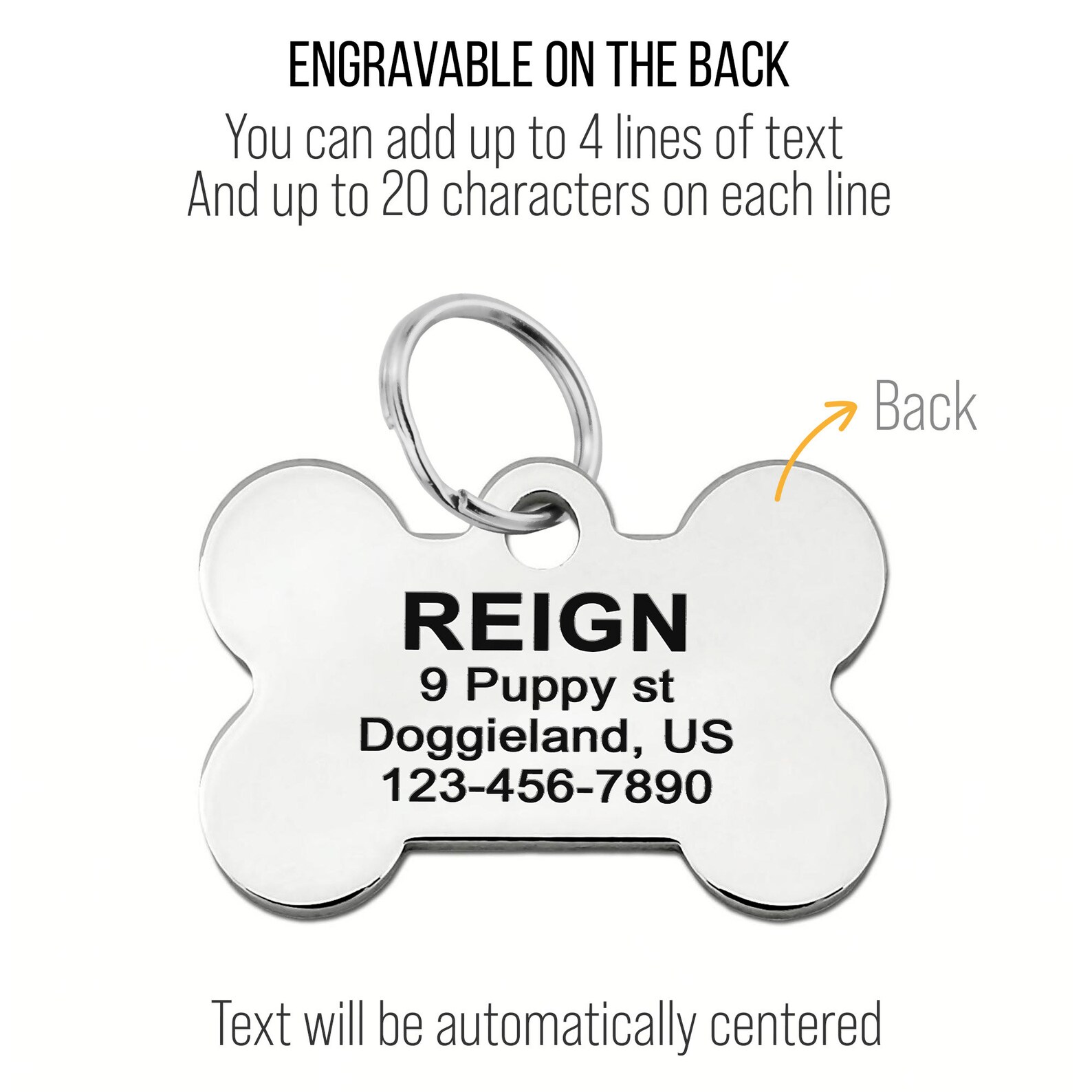 Custom Bone Pet ID Name Tag for Dog Collars, Personalized Engraved Pet ...