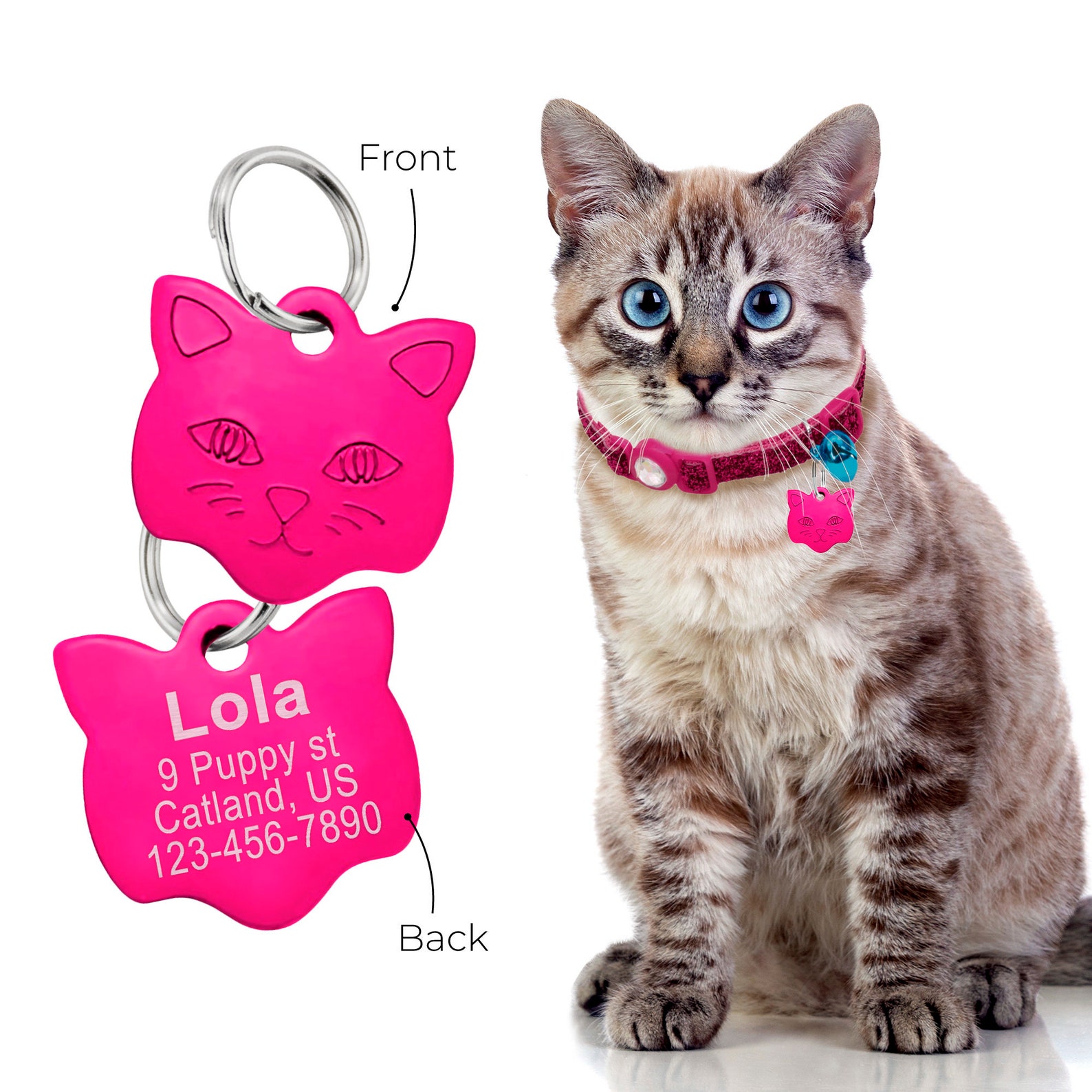 Custom Engraved Cute Cat ID Tag Small Kittens ID Tag - Etsy