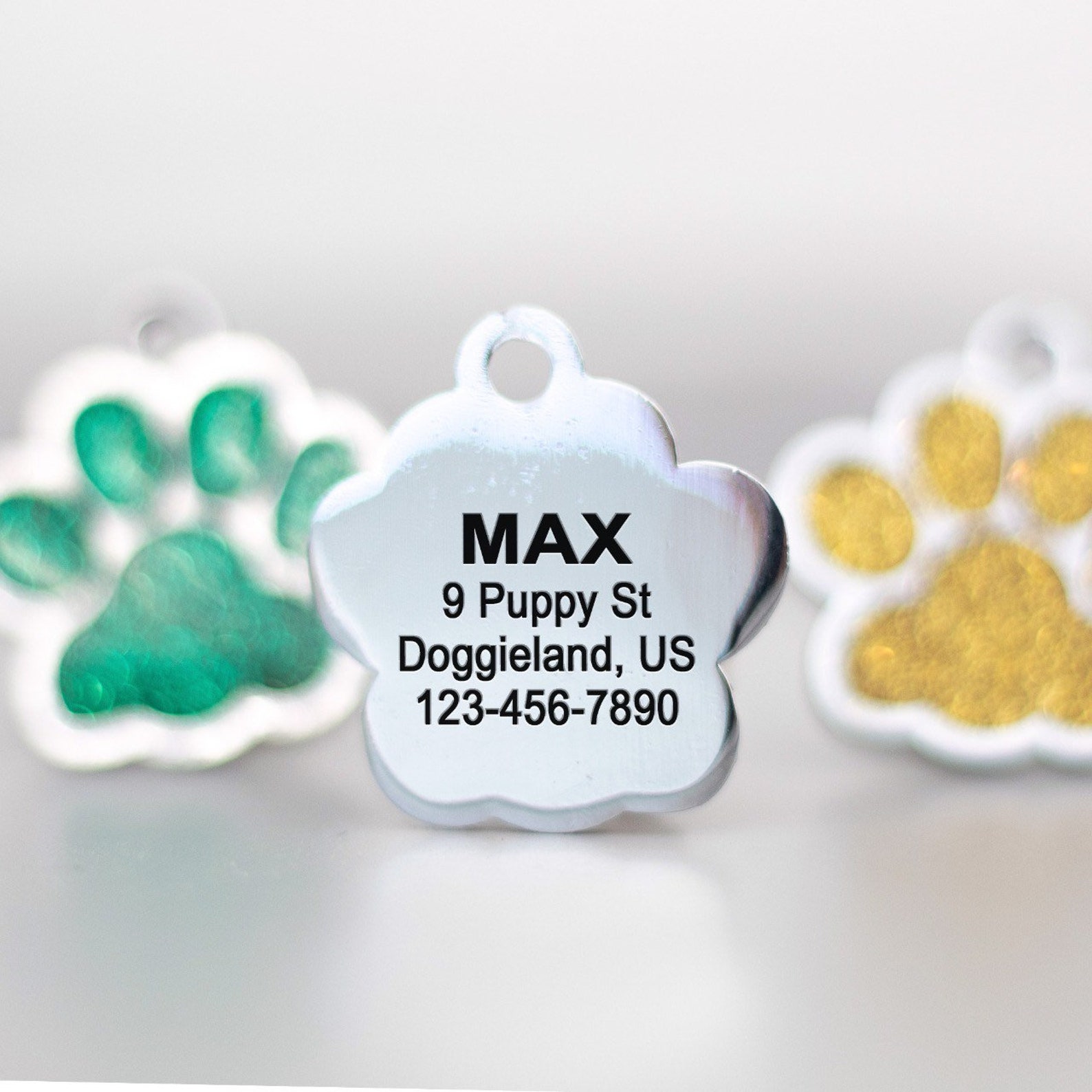 Custom Shiny Paw Cute Dog Tag Engraved Pet ID Tags Sparkling - Etsy