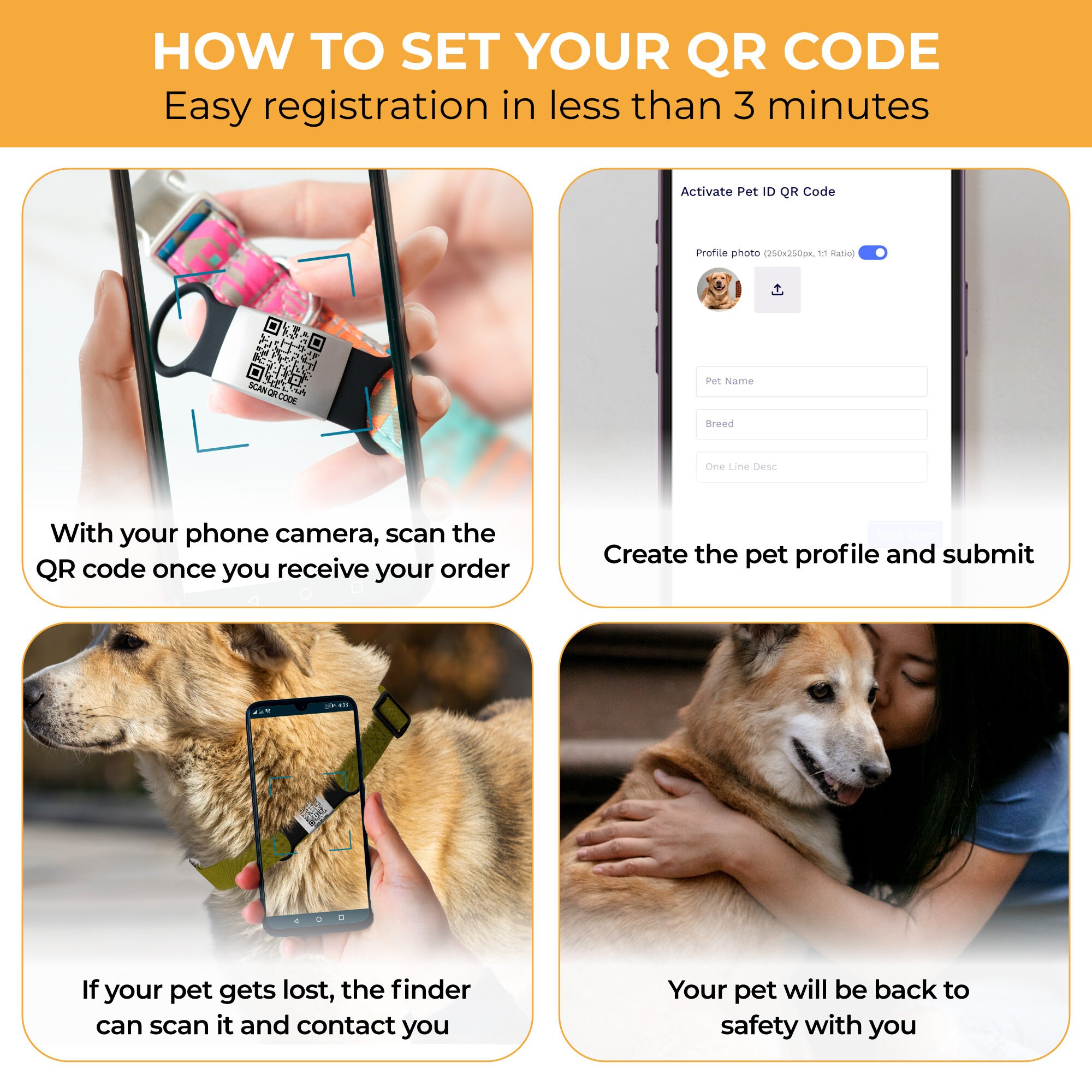 Qr Code Dog Tag, Custom Scannable Slide on Pet ID Tag, Collars Name ...
