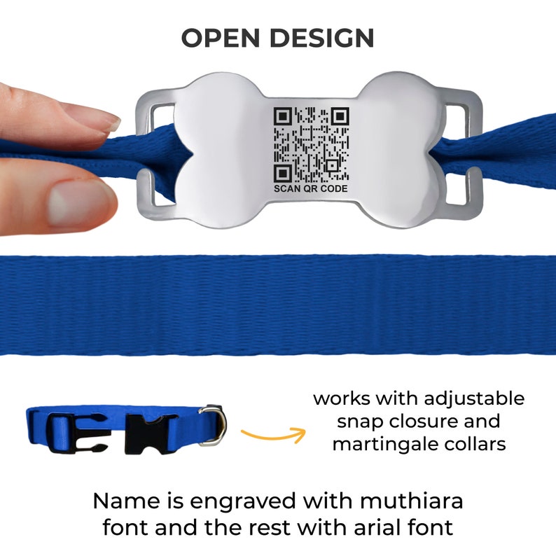 Qr Code Smart Slide on Bone Pet Tag, Scannable Martingale Silent Dog ...