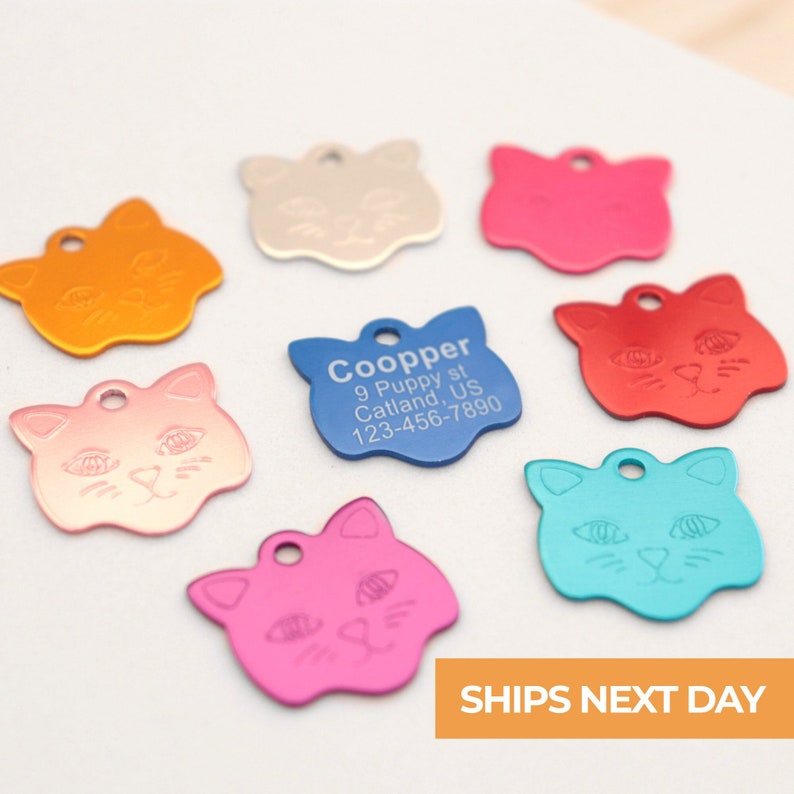 Custom Engraved Cute Cat ID Tag Small, Kittens ID Tag, Personalized ...