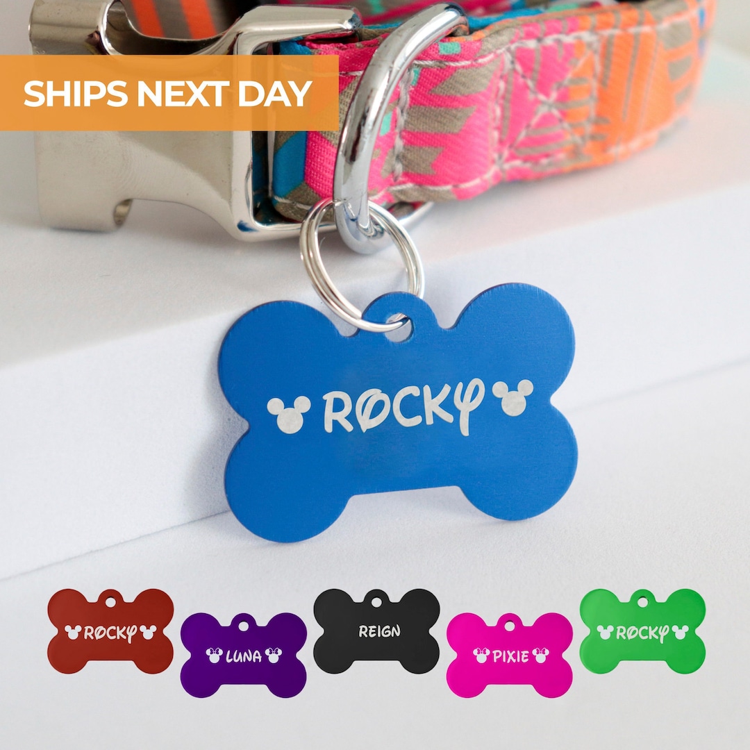 Custom Mickey Disney Dog Bone ID Tag for Collars, Aluminum Personalized ...