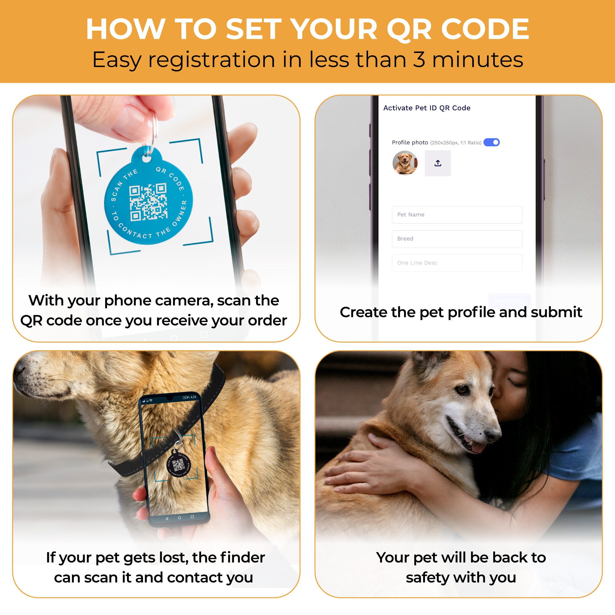 Custom QR Code Pet ID Tag, Personalized Engraved Smart Scannable ...
