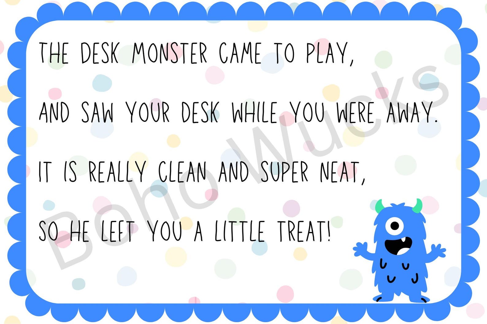 Desk Monster Reward Card | 4x6 Printable PDF | Clean Desk Monster ...