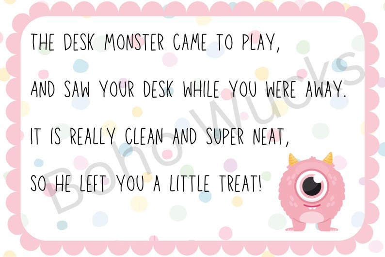 Desk Monster Reward Card | 4x6 Printable PDF | Clean Desk Monster ...
