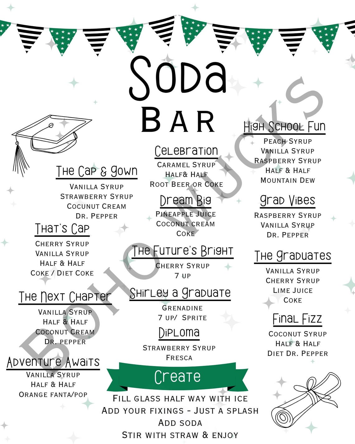 Soda Bar Graduation Printable Design | Dirty Soda Bar Sign | Dirty Soda ...