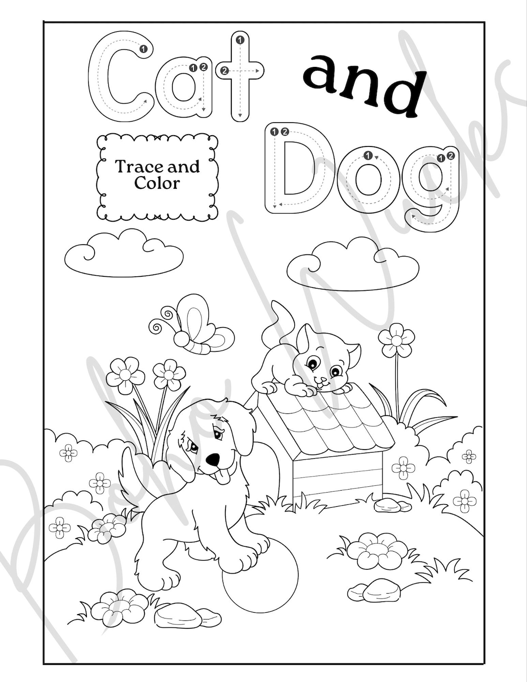 Cat and Dog Trace and Color | Trace and Color Printable Sheets ...