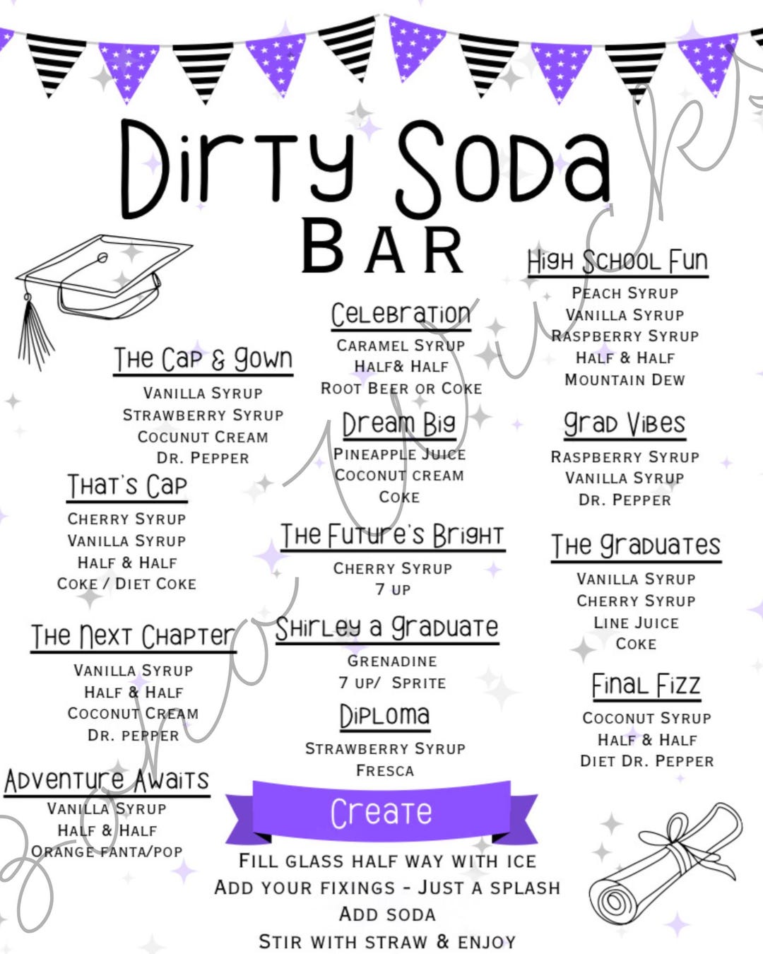 Dirty Soda Bar Graduation Printable Design | Soda Bar Sign | Dirty Soda ...