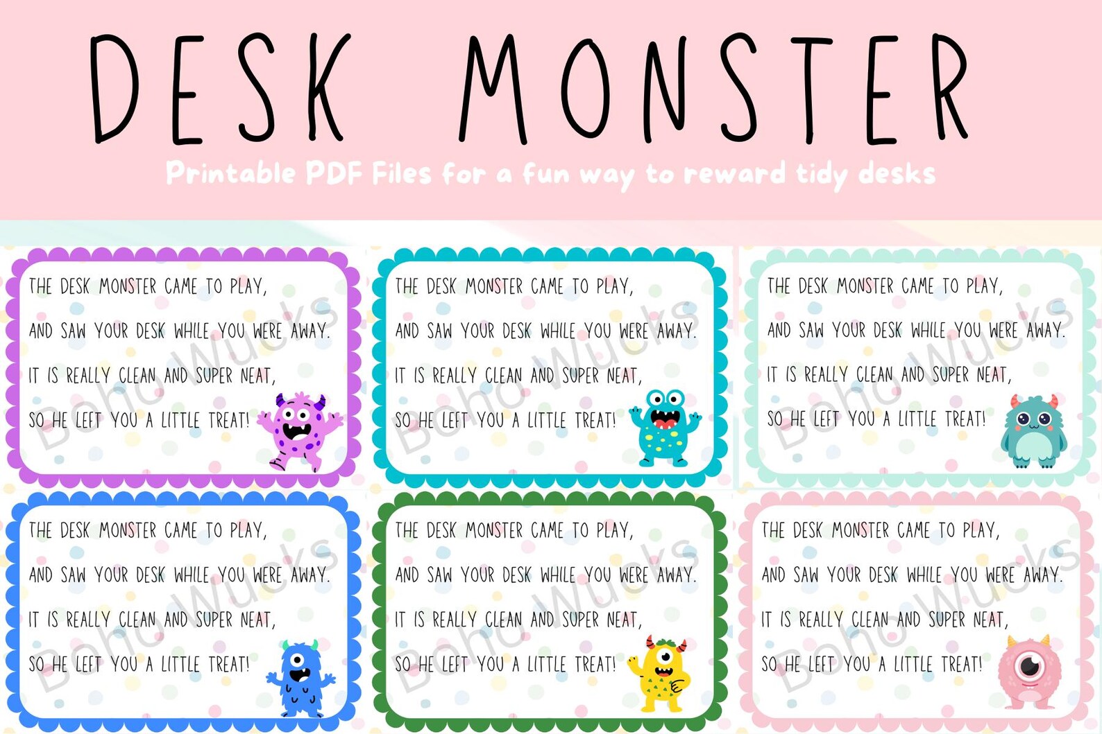 Desk Monster Reward Card | 4x6 Printable PDF | Clean Desk Monster ...