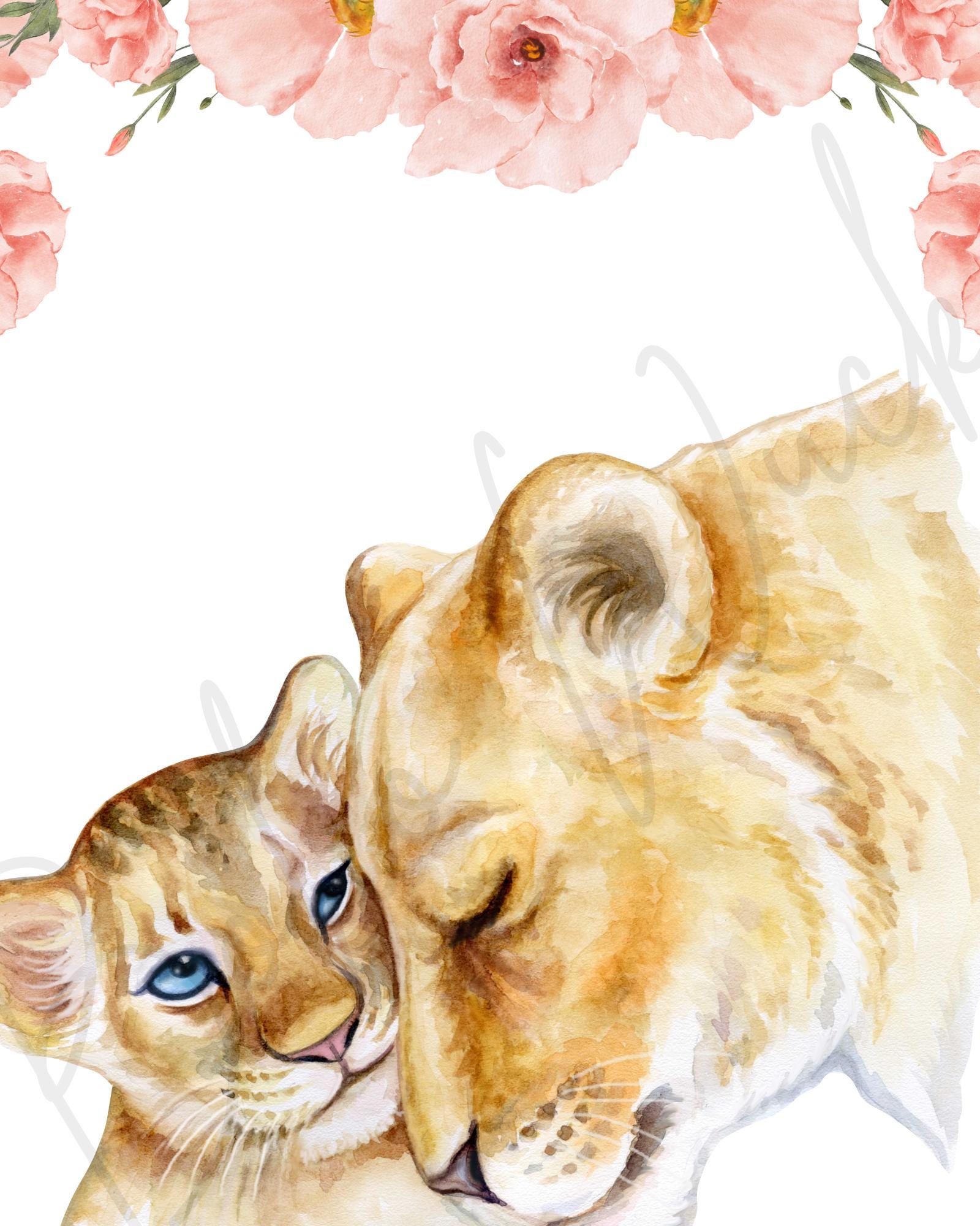 Watercolor Zoo Animal Nursery Print | Floral Safari, Baby & Mom ...