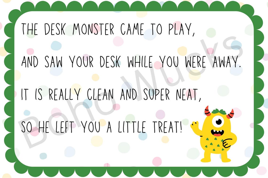 Desk Monster Reward Card | 4x6 Printable PDF | Clean Desk Monster ...