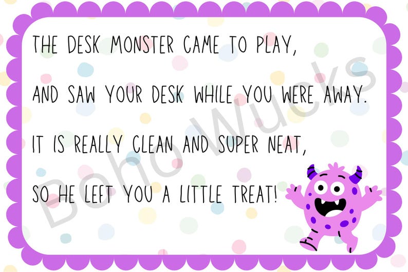 Desk Monster Reward Cards | Teacher Classroom Printable (PDF) - Etsy