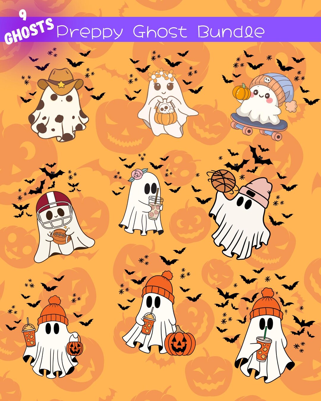 Preppy Ghost PNG Clipart | Cute Coffe Halloween Ghost Digital Download ...