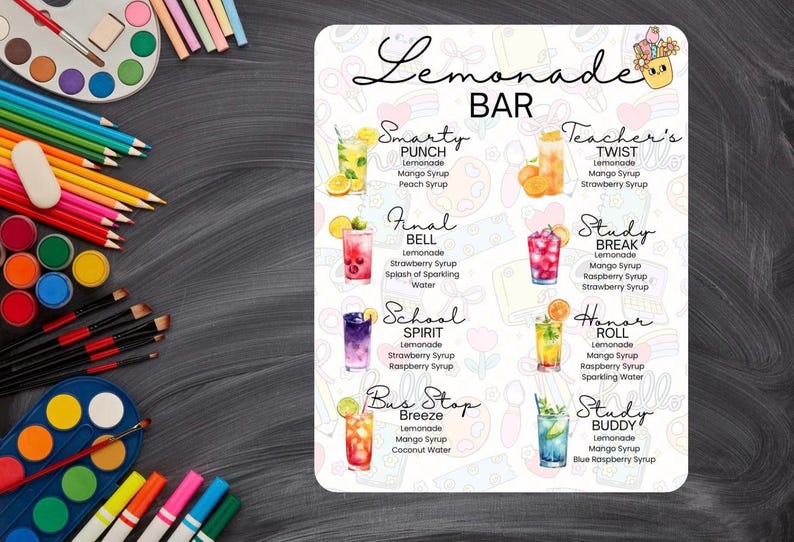 Teacher Back to School Lemonade Bar Sign PNG | First Day of School ...