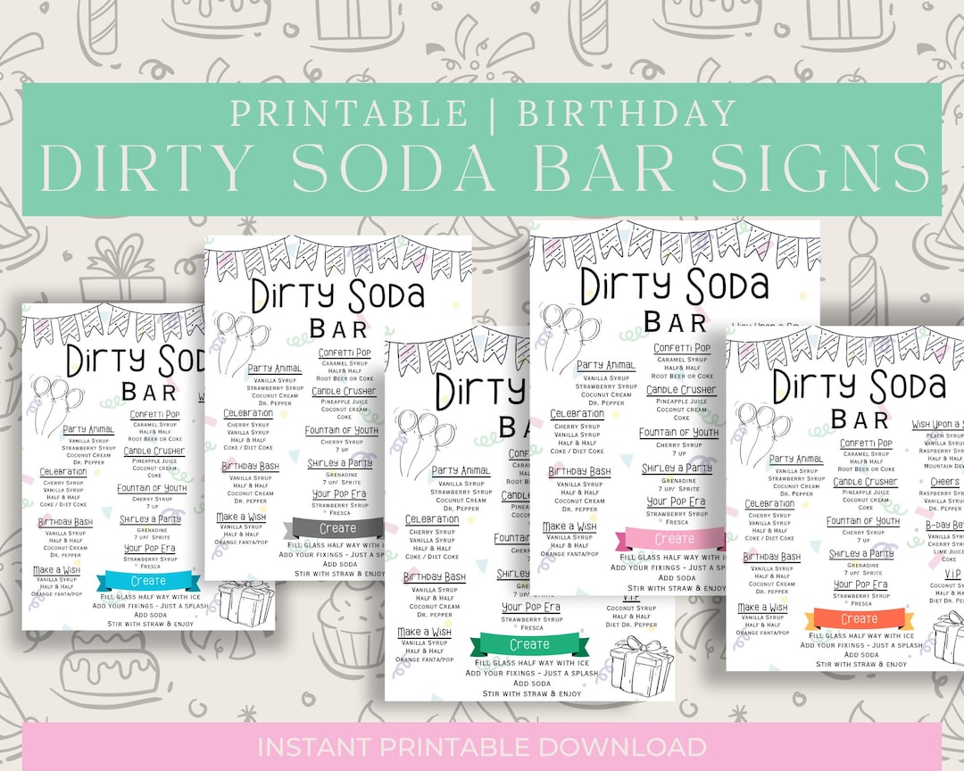 Dirty Soda Bar Birthday Sign Printable |birthday Party Soda Station ...