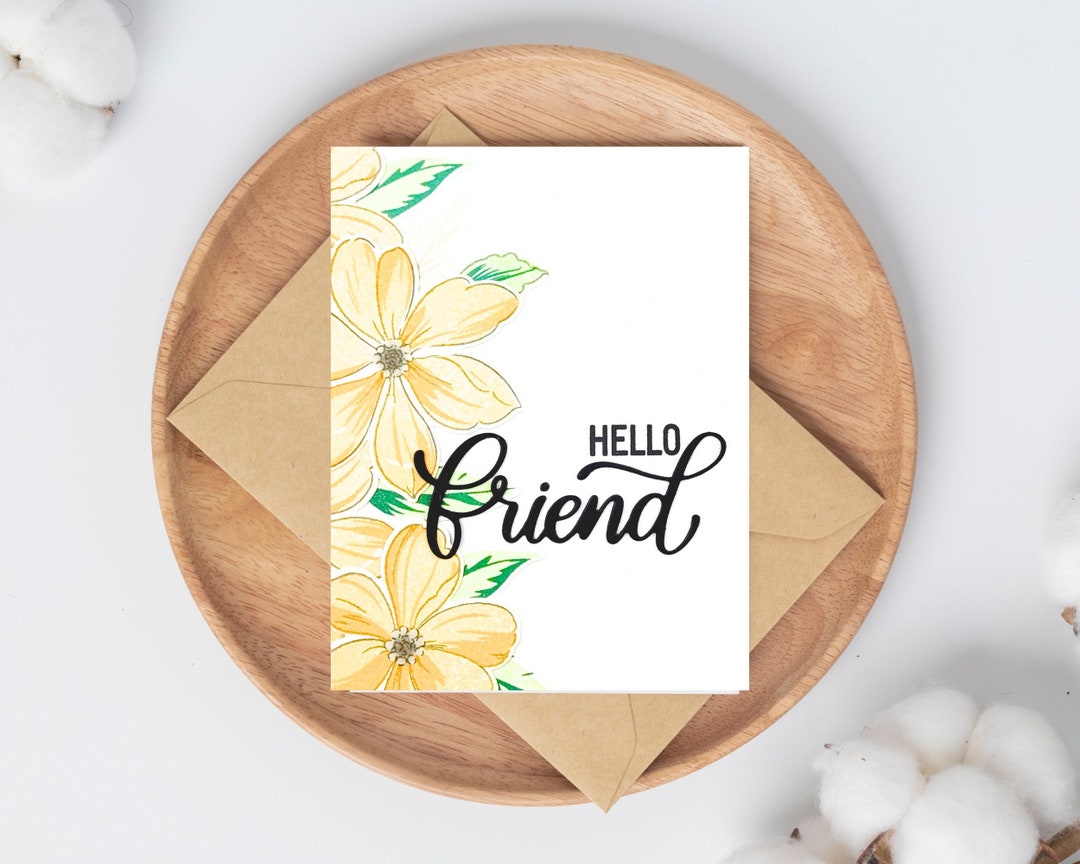 Floral Hello Friend Card: Orange & Yellow Flowers, Cheery Greeting - Etsy