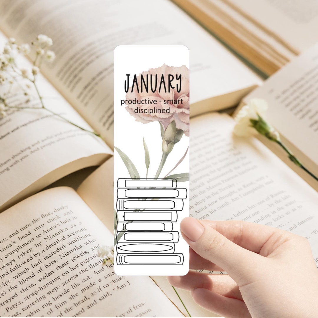 January Birth Flower Bookmark: Book Stack Reading Tracker - Etsy