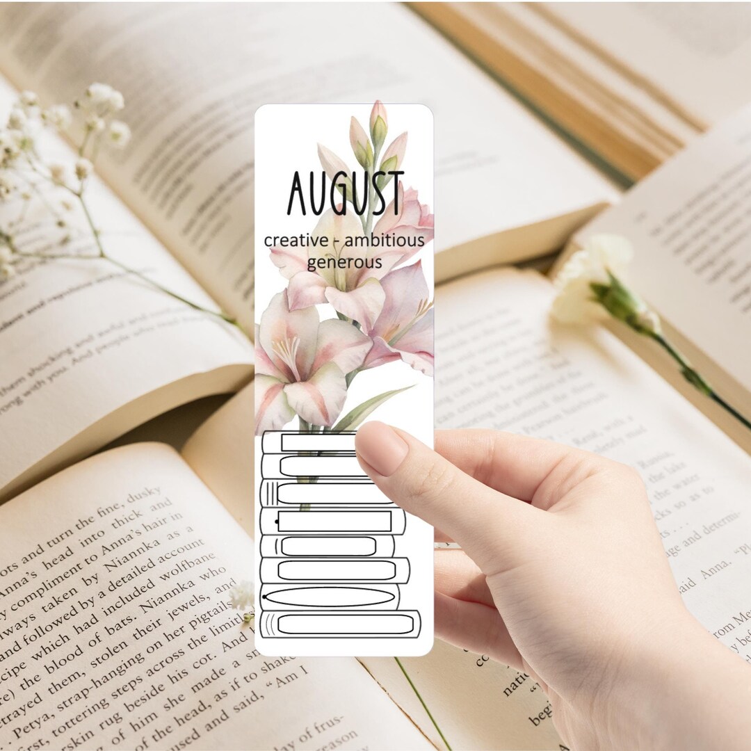 August Birth Flower Bookmark: Book Stack Reading Tracker - Etsy